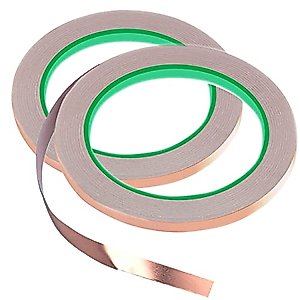 2pcs Copper Tape with Double-Sided Conductive Copper Foil Tape Self Adhesive EMI Shielding Stained Glass Supplies Soldering Electrical Repairs Paper Circuits Grounding, 1/4inch