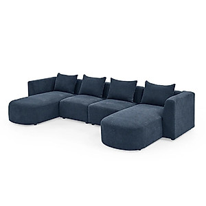 FANCUF U Shape Sofa,Sectional Sofa Including 2 Single Seats & 2 Chaises, Modular Sofa,Loop Yarn Fabric Living Room Sofa(E)