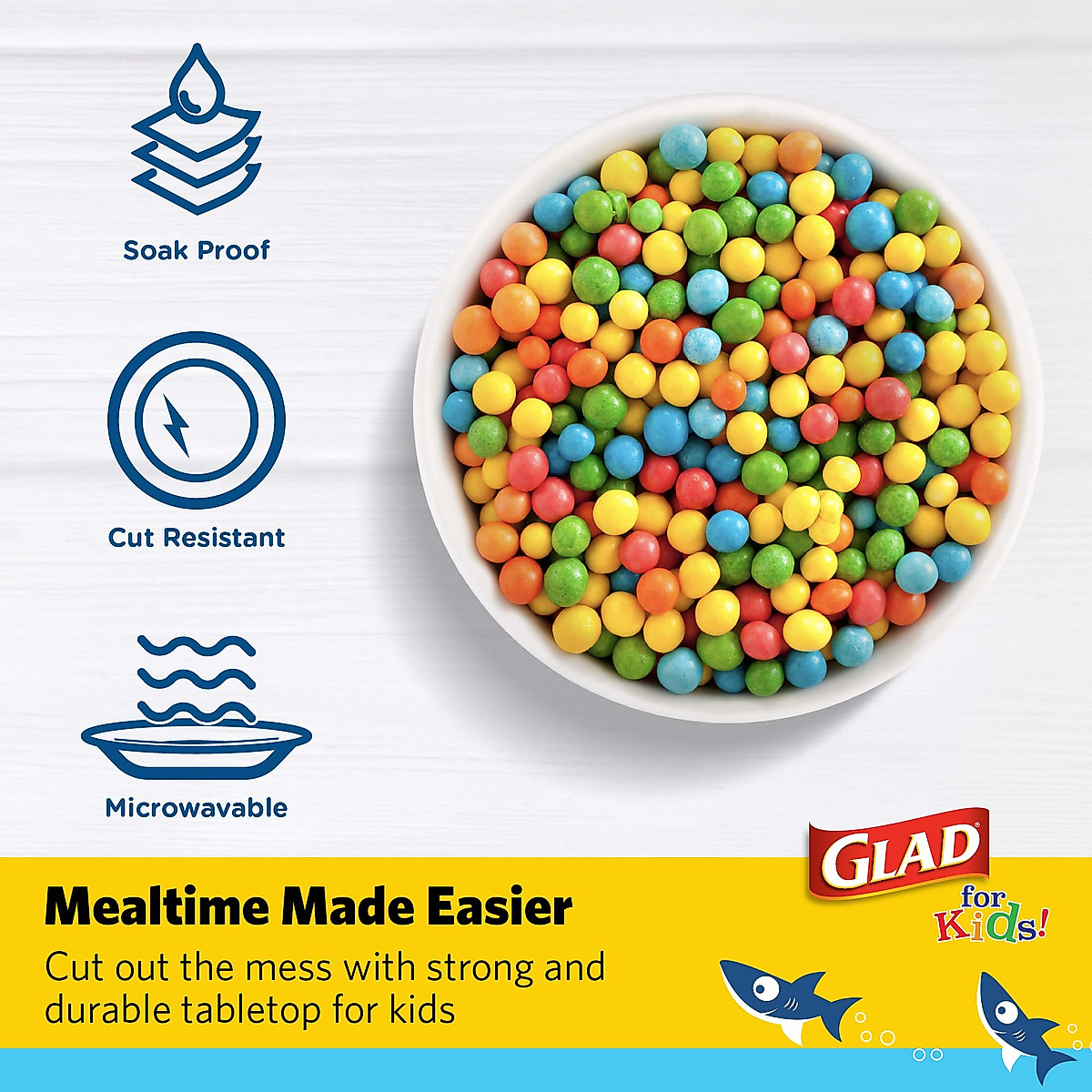 Glad for Kids Sharks 12 oz Paper Snack Bowls with Lids, Disposable Snack Cups with Lids, 12 oz, Heavy Duty Disposable Soak Proof Microwavable Paper Bowls for Soup, Ice Cream, 20 Count (Pack of 6)