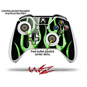 WraptorSkinz Decal Vinyl Skin Wrap Compatible with Xbox One S Console and Controllers - Metal Flames Green