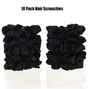 10 Pieces Satin Scrunchies Hair Ties Silky Small Elastic Hair Bobbles Ponytail Holders Curly Accessories for Women Girls Kids Adults(Black)