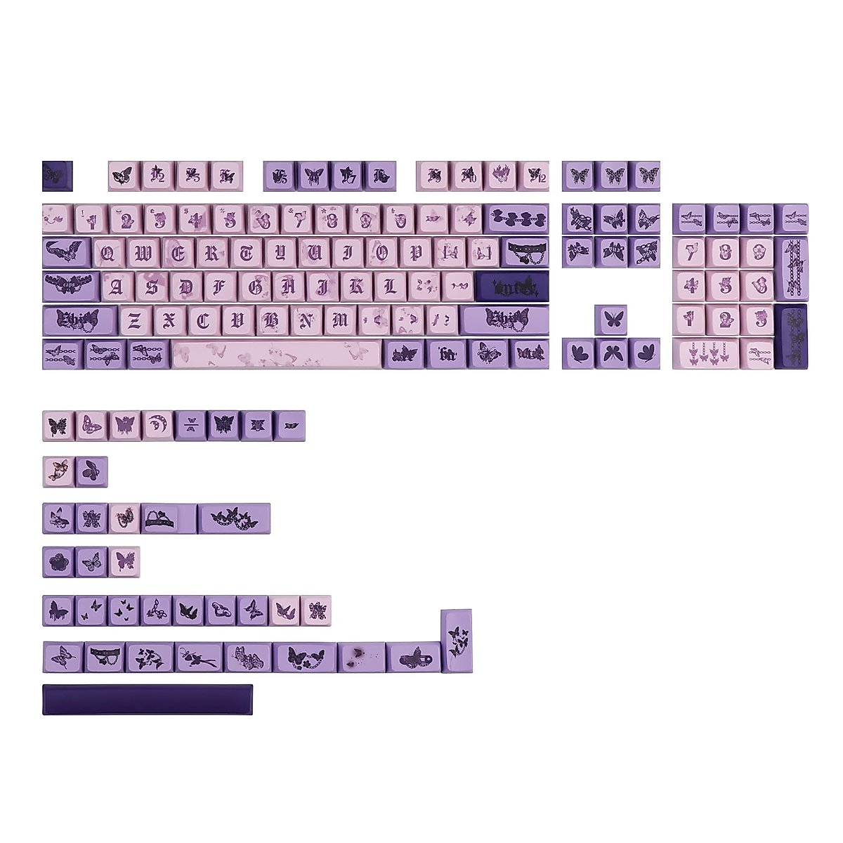 EPOMAKER Butterfly 121 Keys PBT Keycaps, MDA Profile Dye Sublimation Keycaps Set, for Mechanical Gaming Keyboard, Compatible with Cherry Gateron Kailh Otemu MX Structure