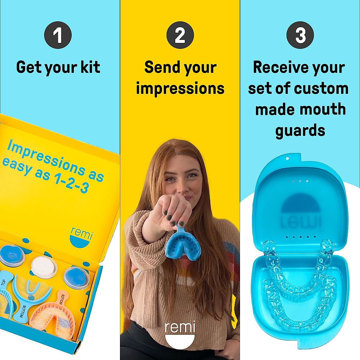 Remi (GrindGuardN) Two Mouth Guards for Grinding Teeth at Night. Dental Grade at-Home Moldable Guard Kit (Top & Bottom Set) (2 Mouth Guards for Teeth Grinding)