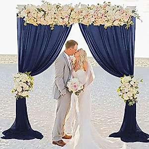 Navy Blue Sheer Curtains Chiffon Backdrop Curtains 10X10 FT 2 Panels Wedding Arch Drapes Sheer Backdrop Drapes Wedding Arch Draping Fabric Photo Background for Wedding Shower Decoration Tulle Backdrop