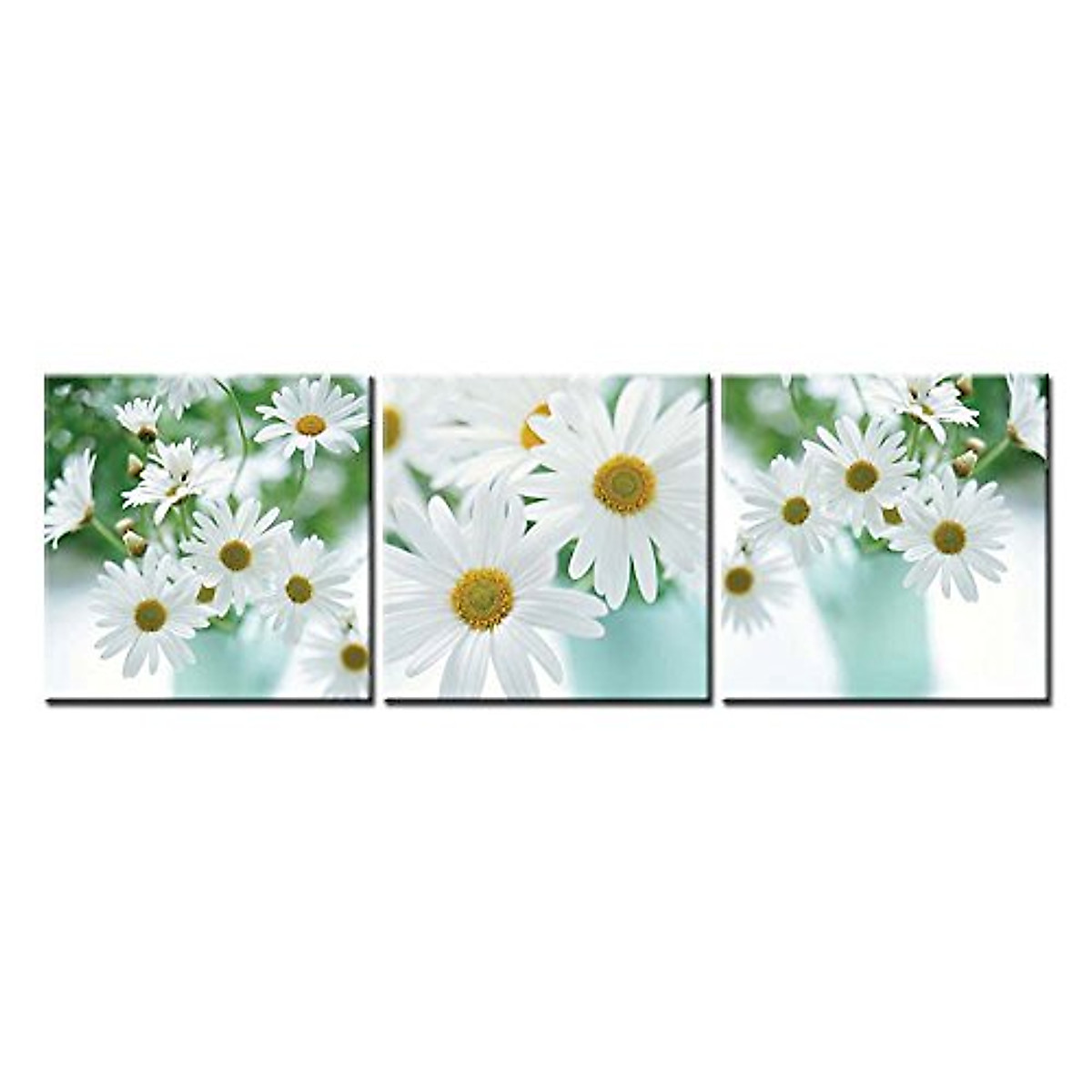 So Crazy Art- White Daisy Wall Art Decor Daisies Flower in Vase Canvas Pictures Artwork 3 Panel Plant Painting Prints for Home Living Dining Room Kitchen