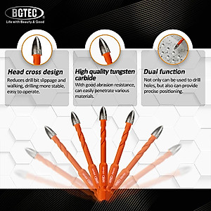 BGTEC Dry Diamond Drill Bits Set-4pcs 1/4" Tile Drill Bit with Quick Change Hex Shank and 1pc 1/4" Carbide Drill for Granite Marble Porcelain Ceramic
