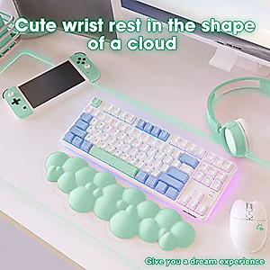 ATTACK SHARK Cloud Mouse Pad Wrist Support and Keyboard Wrist Rest,Ergonomic Design for Typing Pain Relief,Memory Foam Wrist Rest Leather Cup Coaster,Lightweight Desk Gel Hand Wrist Rests(Green)