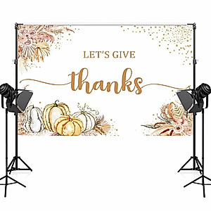Zliisang 7 x 5ft Let's Give Thanks Backdrop Happy Thanksgiving Party Backdrop Boho Pampas Grass Fall Pumpkins Friendsgiving Party Decorations Thanksgiving Dinner Photo Props