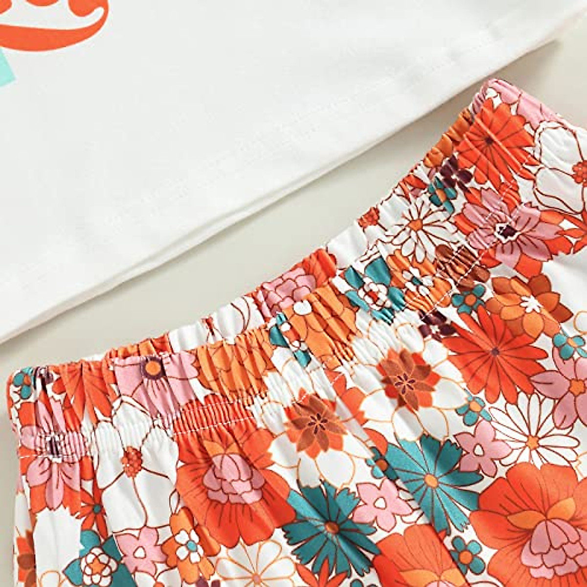 KOSUSANILL Two Groovy Outfit Toddler Baby Girl Short Sleeve Floral Shirt Top Flower Bell Bottom Pants 2PCS Baby Summer Clothes (White, 1-2 Years)