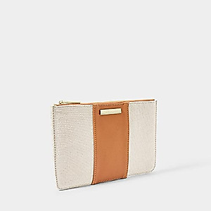 KATIE LOXTON Amalfi Womens Medium Canvas and Vegan Leather Slip Pocket Clutch Pouch Cream and Brown