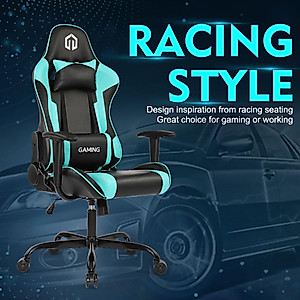 GOTMINSI Video Gaming Chair with Headrest and Lumbar Cushion Adjustable Desk Chair for Office and Study Room Computer Racing Chair with Ergonomic High Backrest (BK/Mint)