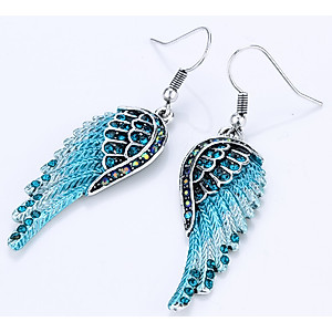 Szxc Women's Crystal Guardian Angel Wings Hypoallergenic Dangle Earrings Biker Jewelry - 2 1/4 inch…