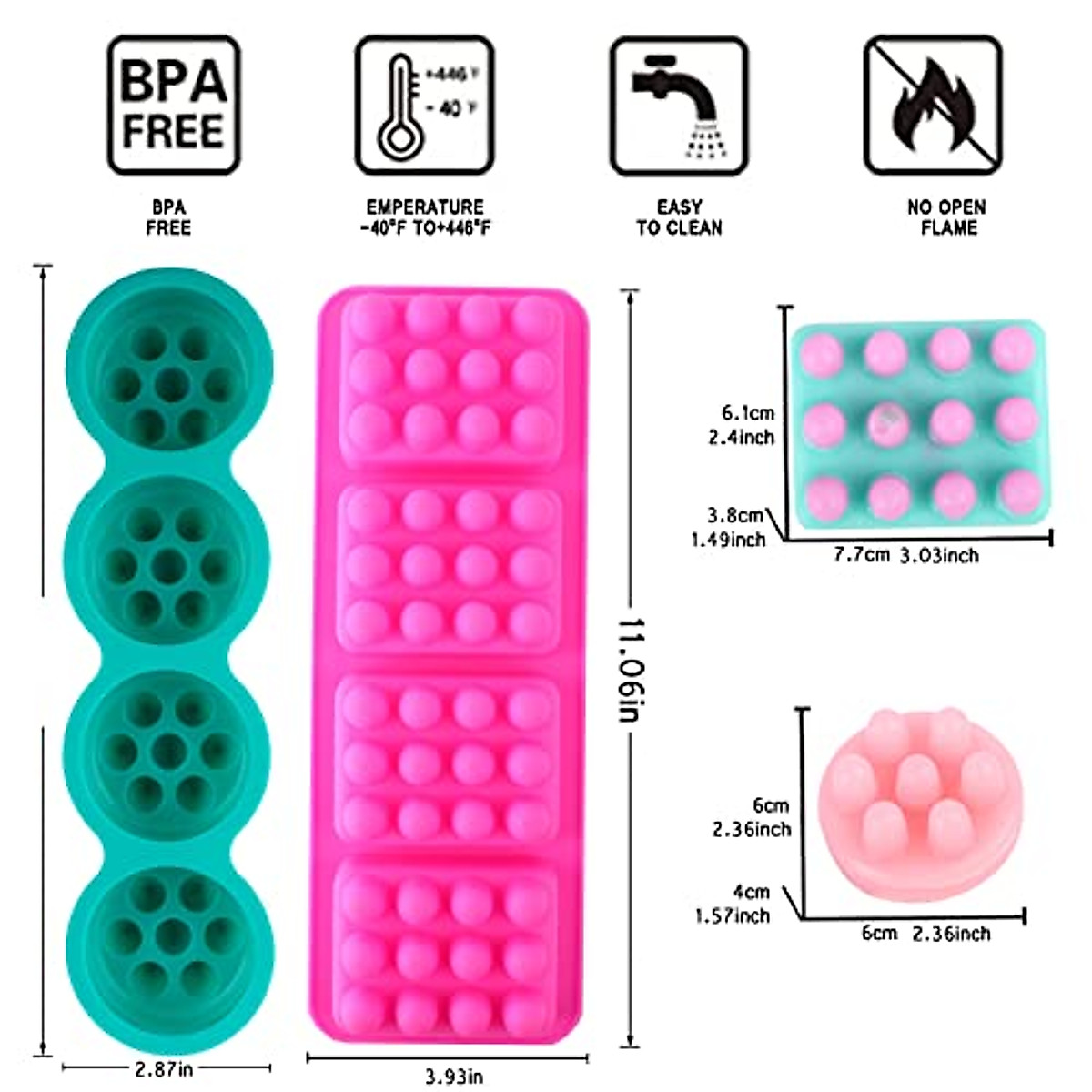 Famimkr Silicone Massage Bar Soap Molds Silicon Molds for Soaps Making, Handmade Soap Molds 3pcs (Rectangle and Circle)