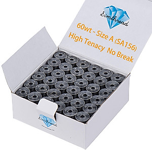 Simthread 144pcs Embroidery Pre-Wound Bobbins Thread, Class 15 Type A Size SA156, Polyester Black 60 wt, for Bernina Pfaff Ambition BabyLock Brother Embroidery and Sewing Machines Plastic Side (Black)