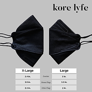 [10 PCS] 25% LARGER KF94 Face Mask - X-LARGE BLACK - [Made in Korea] - In 5 PCS Reclosable Package - Breathable Premium Quality - [Package in English]