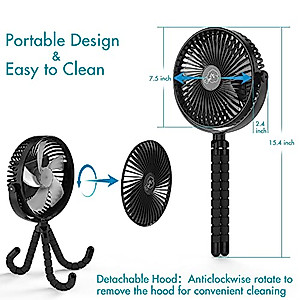 Cmyfato Golf Cart Fan, 10000mAh Rechargeable Portable Fan, 7 Inch Battery Operated Clip On Fan with LED Light for Golf Car Treadmill Tent Boat Truck Vehicles RV Utility ATV Forklift Camping Farm