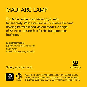 Adesso 4026-26 Maui Arc Lamp, 82 in, 3x60W Incandescent,13 CFL, Antique Bronze, 1 Floor Lamp