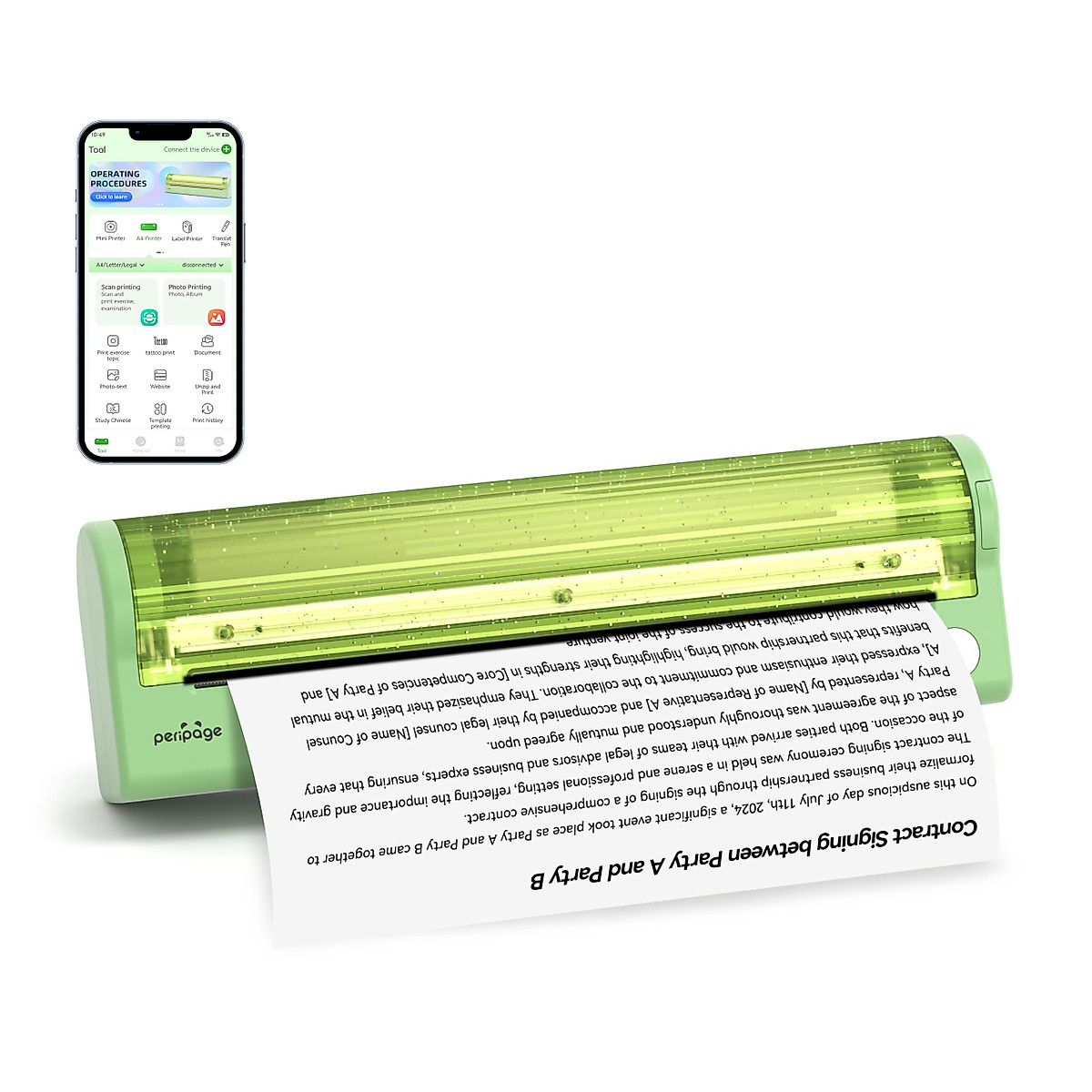 PeriPage P80 Portable Printer,Thermal Wireless Bluetooth Printer Support 8.5" X 11" US Letter & Legal,A4 Thermal Paper, Inkless Printer Compatible with iOS, Android Phone,Laptops (Green 300dpi)