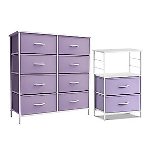 Sorbus Kids Dresser with 8 Drawers and 2 Drawer Nightstand Bundle - Matching Furniture Set - Storage Unit Organizer Chests for Clothing - Bedroom, Kids Rooms, Nursery, & Closet (Purple)