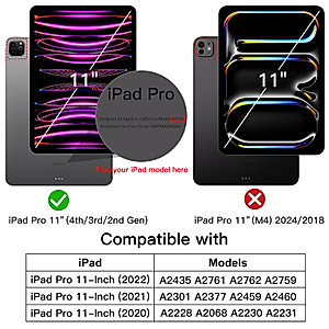 JETech Case for iPad Pro 11 Inch 2022/2021/2020 Model (4th/3rd/2nd Generation), with Pencil Holder, Support 2nd Pencil Charging, Slim Tablet Cover with Soft TPU Back, Auto Wake/Sleep (Black)