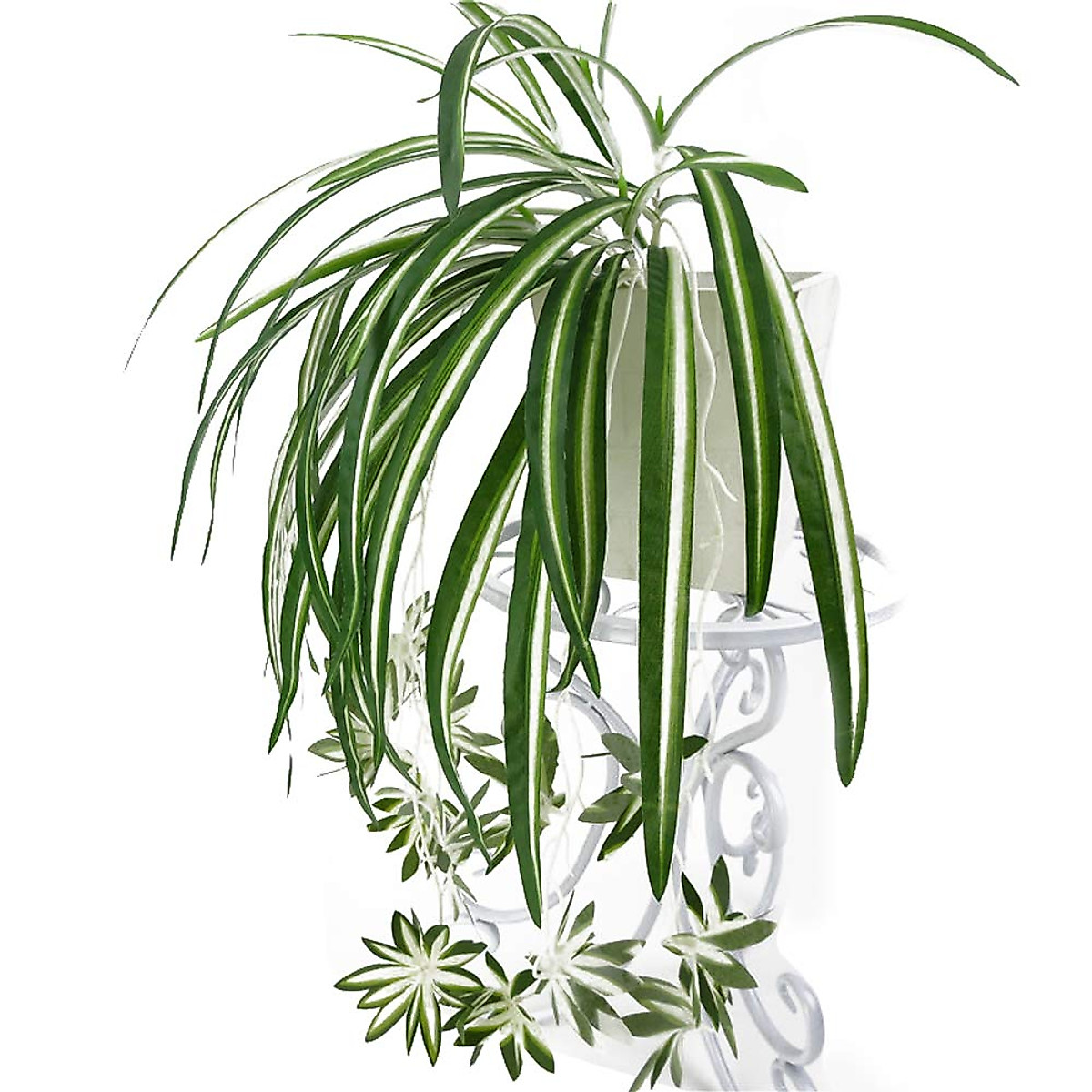 Artificial Chlorophytum Silk Flowers, Flowers Spider Plant Fake Greenery Faux Plant Hanging Basket Ivy Green Leaves Wall Hanging Plants for Home Garden Office Wedding Decoration (Green , One Size )