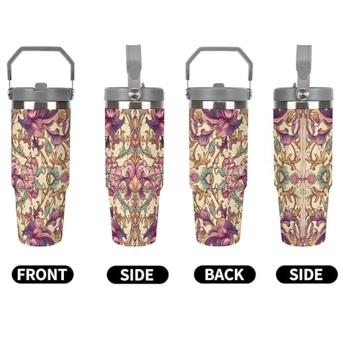WITHSBKK 30oz Car Cup Purple Flower Printed with Portable, Stainless Steel Travel Mug, Vacuum Insulated Tumbler And Straw, Leakproof for Car & Outdoor, UV Printed Design