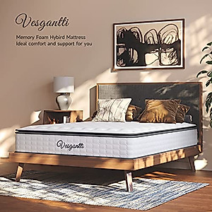 Vesgantti Full Size Mattress, 10 Inch Hybrid Full Mattress in a Box, Pillow Top Double Bed Mattress, Gel Memory Foam and Pocket Coils Innerspring Mattresses, Pressure Relief, Medium Firm Plush Feel
