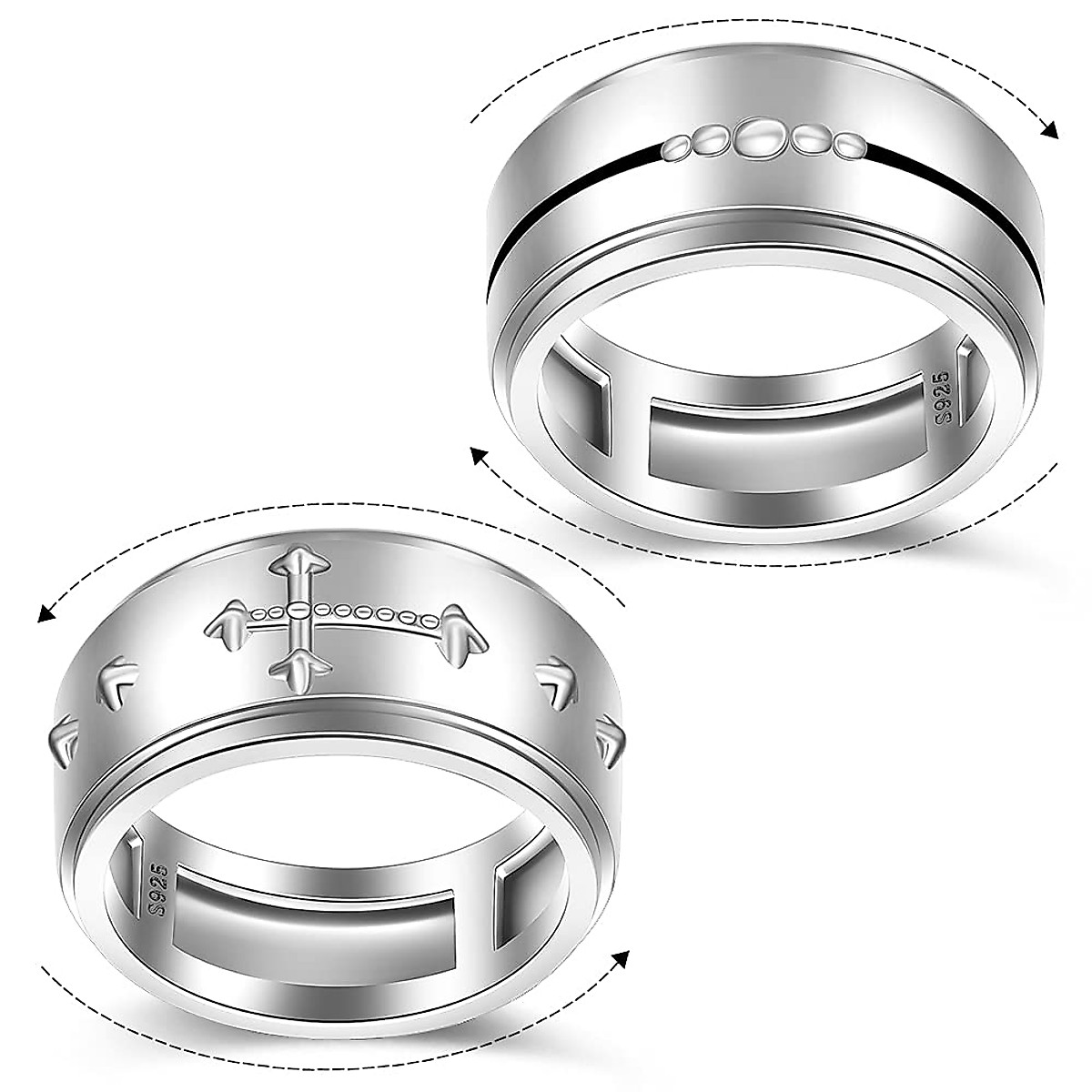Talonior Fidget Cross Rosary Spinner Ring Sterling Silver Anxiety Ring with Beads for Women Praying Christian Religious Catholic Engagement Promise Band Rings Worry Size 9