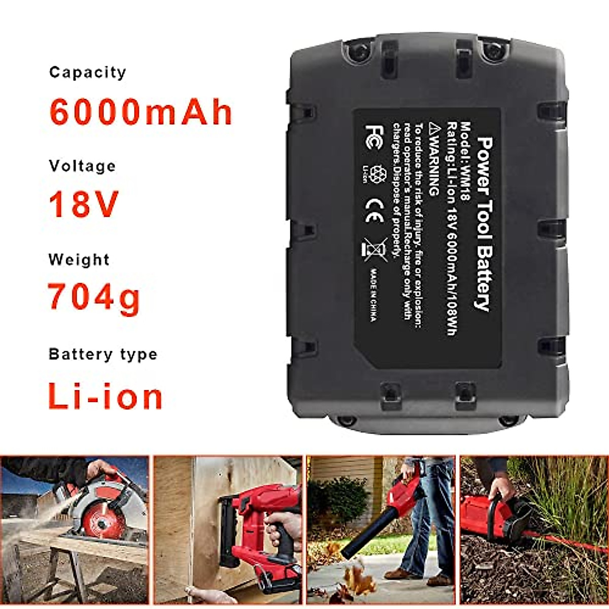 M18 18V 6000mAh Battery Replacement for Milwaukee 18V 48-11-1815 48-11-1820 48-11-1822 48-11-1840 48-11-1841 48-11-1850 Cordless Power Tools Battery (2 Packs 6000mAh)