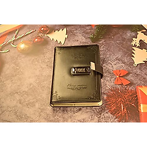 JunShop Digital Password Journal with Lock Retro Privacy Diary with Combination Lock Leather Binder Notebook Locking Journal Diary (Black)
