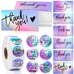1120 Pcs Thank You Cards and Stickers Set,Include 1000Pcs 1.5inch Thank You For Supporting My Small Business Stickers,120Pcs Thank You Cards,Thank You Cards Stickers Roll Set for Envelope Retail Store