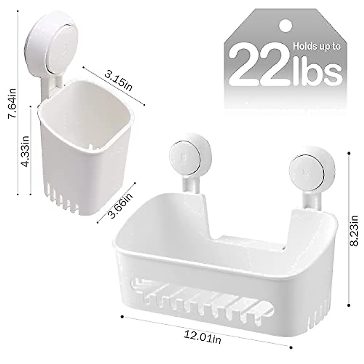 LEVERLOC Shower Caddy Suction Cup Toothbrush Holder Suction Cup One Second Installation NO-Drilling Removable Powerful Suction Shower Caddy Suction Cup Waterproof Organizer