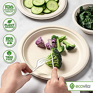 100% Compostable Forks Spoons Knives Cutlery Combo Set - 380 Large Disposable Utensils (7 in.) Eco Friendly Durable and Heat Resistant Alternative to Plastic Silverware with Convenient Tray by Ecovita