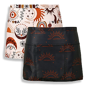 Plum Hill BoHo Waist Apron Set - Waitress Server Aprons - 3 Pockets; Cute Half Apron for Bartender, Restaurant, Coffee Shop, Teachers - Rainbows, Suns and Moons