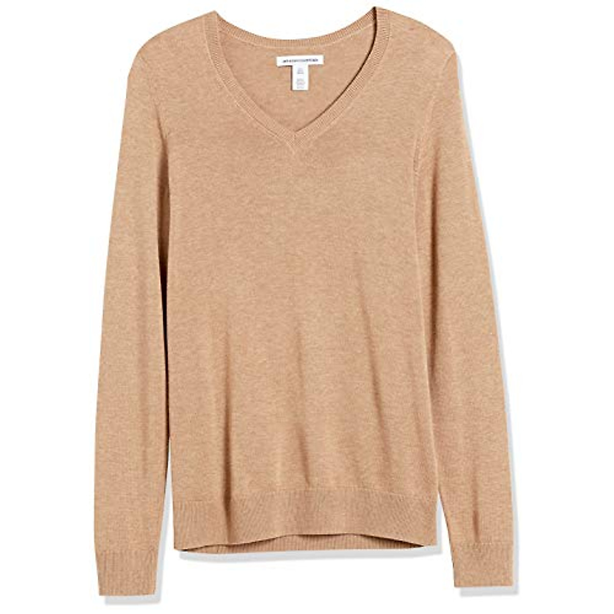 Amazon Essentials Women's Classic-Fit Lightweight Long-Sleeve V-Neck Sweater (Available in Plus Size), Camel Heather, Medium