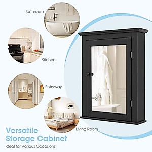 Safeplus Versatile Wall-Mounted Bathroom Medicine Cabinet with Mirror, Adjustable Storage Organizer for Living Room, Bedroom, Entryway - Perfect for Everyday Use, Black