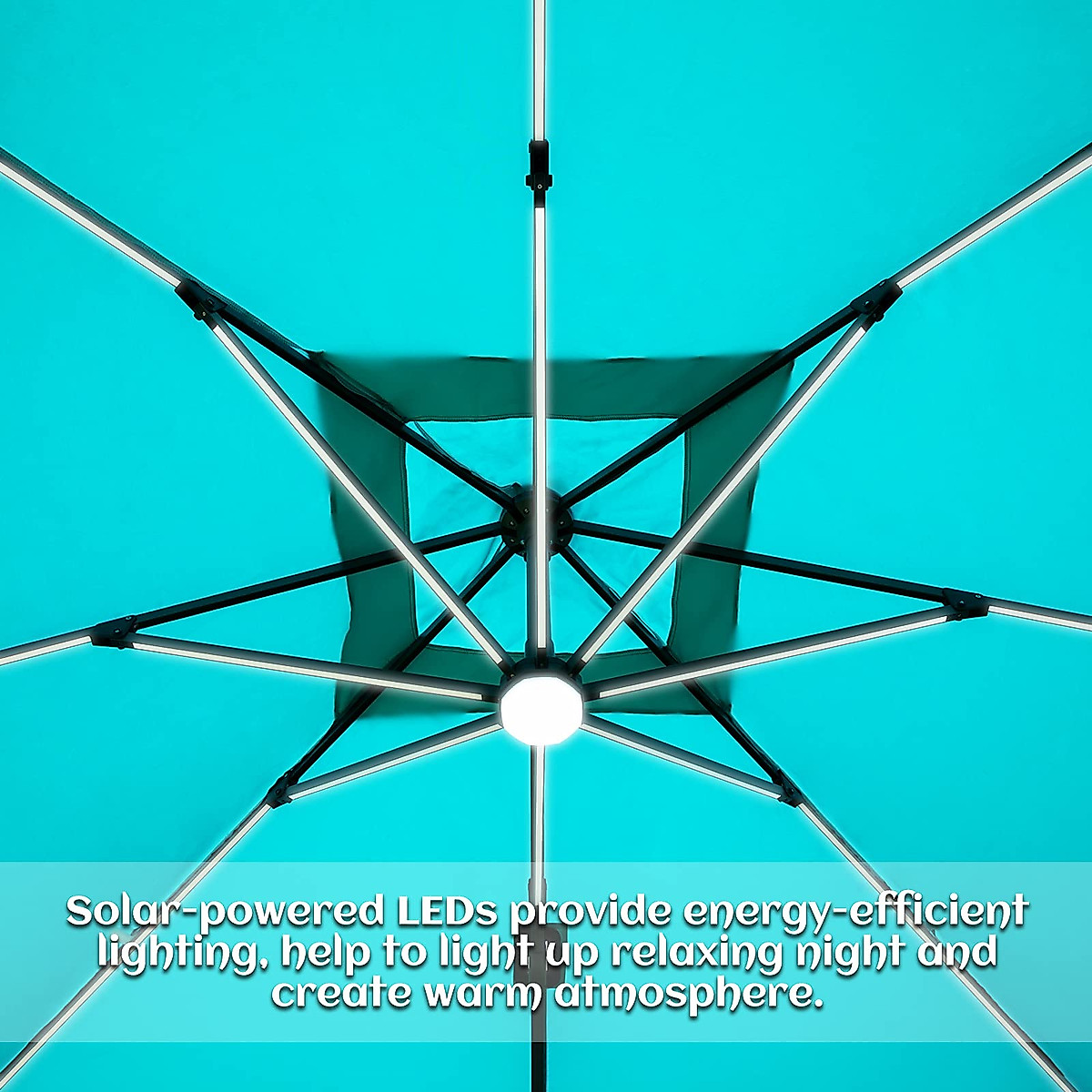 Sunnyglade 10x10ft Solar Powered LED Cantilever Patio Umbrella Square Deluxe Offset Umbrella 360°Rotation & Integrated Tilting System & LED lights for Market Garden Deck Pool Backyard Patio