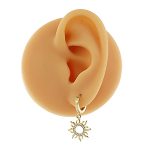 Qxsatuv Sun Earrings Gold Dangle Huggie Hoop Earrings with Sun Charm for Women Girls, 14k Real Gold Plated Hypoallergenic Statement Hinged Hoop Earrings with CZ Drop, Trendy Dainty Nap Earrings