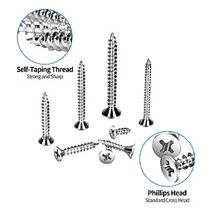 WELLOCKS Wood Screws 290 PCS #6#8#10 Metal Drywall Screws Assortment Upgrade Thicken Box Carbon Steel Flat Head Self Tapping Screw Kit with Handy Storage Box for Homemade Repair Woodwork(D001)