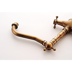 PWWTIPLMK Kitchen Sink Faucet for Bar Farmhouse Commercial, Antique Bronze Bath Sink Faucets, Dual Handles Single Hole Hot Cold Water Mixer Crane, Kitchen Faucet (Color : Style a)