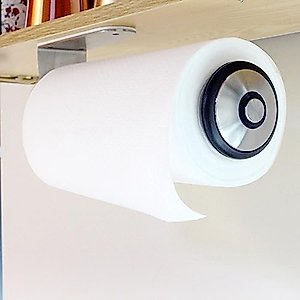 GIFZES Under Cabinet Paper Towel Holder for Kitchen,Stainless Steel Paper Towel Holders Wall Mount,9.9In Self Adhesive Drilling Paper Towel Rolls Kitchen Bathroom Door Rustproof Rack Silver