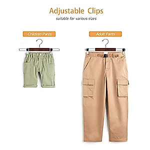 Nature Smile Solid Wooden Skirt Pants Hangers 20 Pack,Premium Wood Bottom Shorts Hangers for Slacks Trousers with Larger Adjustable Anti-Rust Clips (Retro)