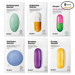 Home & More Dr.Jart Face Mask 6 Pack With Ceramidin Facial Barrier Mask and Vitamin - Sheet Mask in Korean Premium Skin Care Gift Set for Anti Wrinkle, Anti Aging, Hydrating, Intensive Moisturizing - Storage Bag Included