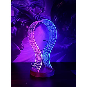 YuanDian Headphone Stand, Walnut Wood Headset Holder with Blue Pink LED Night Light for Gamers, Men, and Music Lovers - Perfect Desk Gift Idea