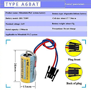 KANGLEUS 1700mAh MR-BAT ER17330V/3.6V A6BAT PLC Battery for FANUC CNC System Non-Rechargeable (Pack of 2)