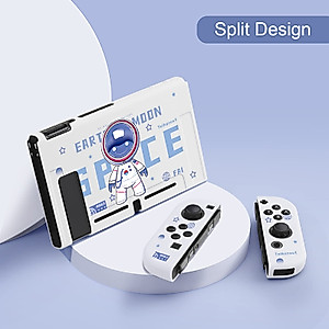 JINGDU Soft Protective Case Compatible with Switch Console and Joy-Cons, Thin, Slim, Light, Switch can be Inserted in Dock with Shell, Only for NS(Not for OLED Model), Q Astronaut, White