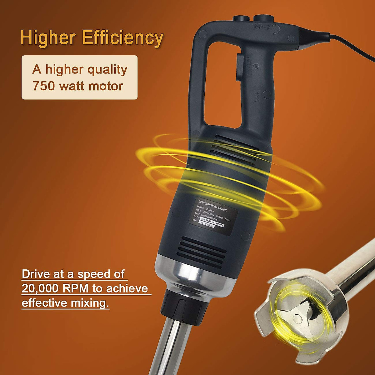 Zz Pro Commercial Electric Big Stix Immersion Blender Hand Held Variable Speed 750 Watt Mixer with 16-Inch Removable Shaft, 35-Gallon Capacity(LW750S16)