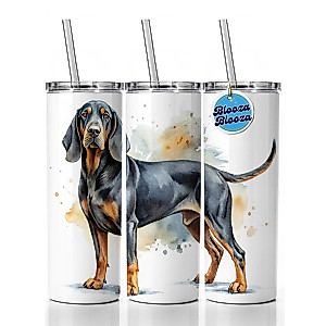Black And Tan Coonhound Dog Watercolor Style Skinny Tumbler 20oz with Straw Insulated Water Bottle Gift