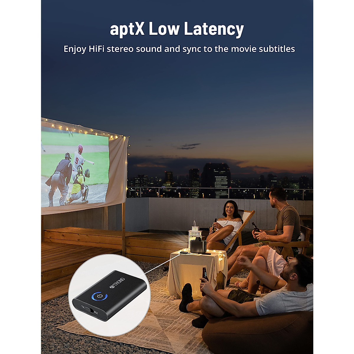 TROND 5 Widely Spaced Outlets with 3 USB Ports(1 USB C)+TROND Bluetooth 5.2 Transmitter Receiver, 2-in-1 Bluetooth Adapter for TV to Airpods or Wireless Headphones, Low Latency