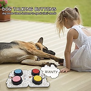 RIBOSY Soundboard, 4 Recordable Buttons with 2 Mats and 25 Stickers - Record and Playback Any Custom Message to Teach Your Dog Voice What They Want